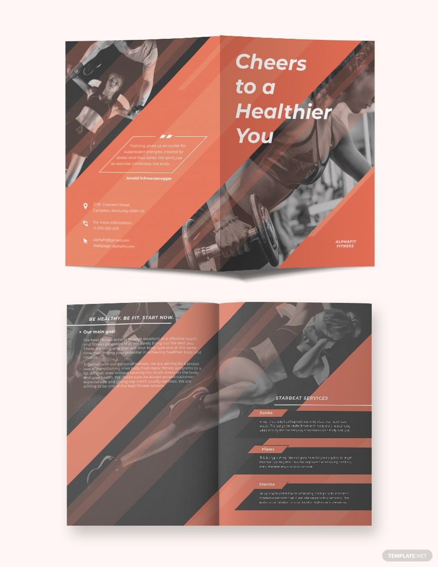 Free Personal Trainer Bi Fold Brochure Template Google Docs Illustrator InDesign Word 