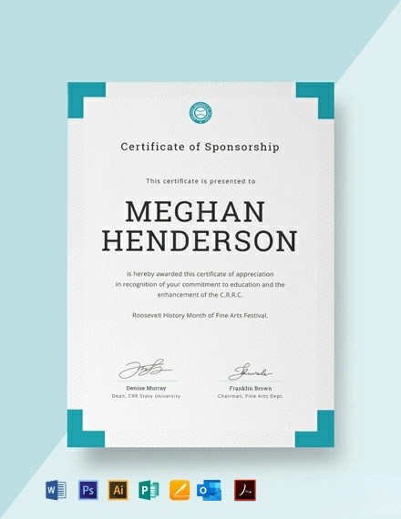 FREE Sponsorship Appreciation Certificate Template - Word (DOC) | PSD ...