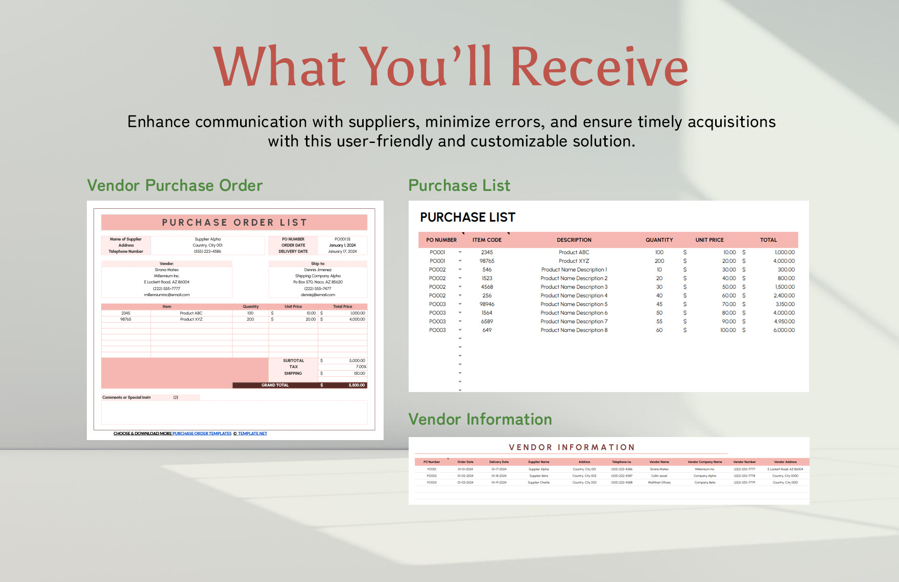 Purchase Order List Template - Download in Excel, Google Sheets ...