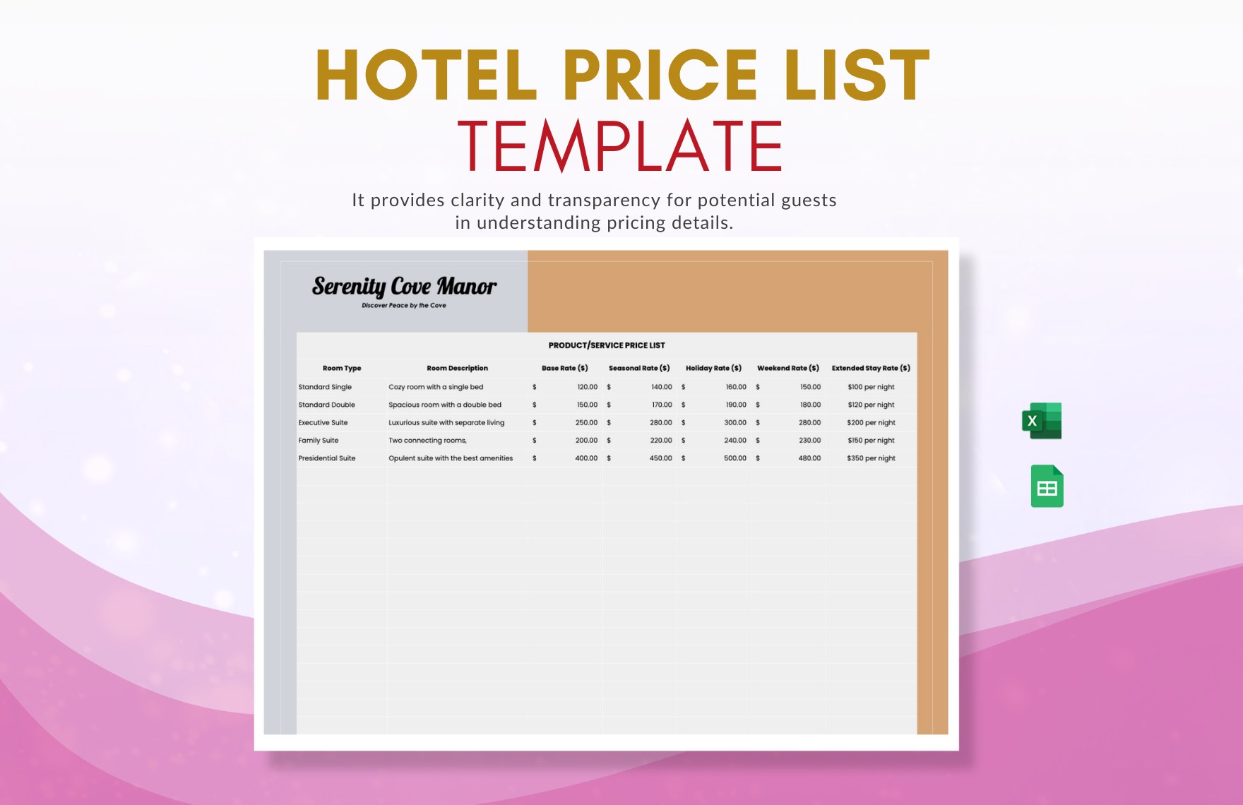 Hotel Price List Template In Excel Google Sheets Download Template Hotel Price List Template In Excel Google Sheets Download Template