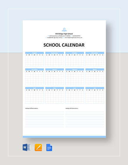 23+ School Calendar Templates - Word, PDF, Google Docs