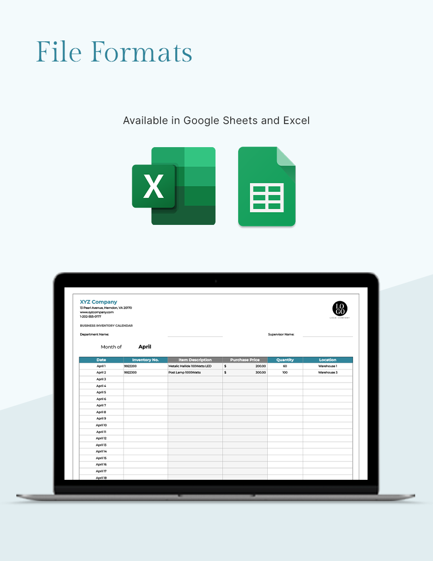 Business Inventory Calendar Template - Google Docs, Google Sheets ...
