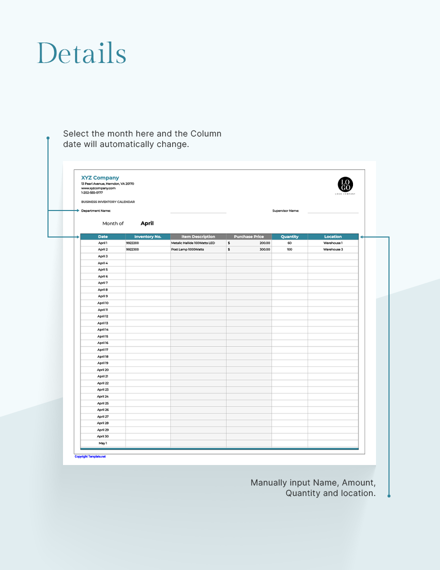 Business Inventory Calendar Template - Google Docs, Google Sheets ...