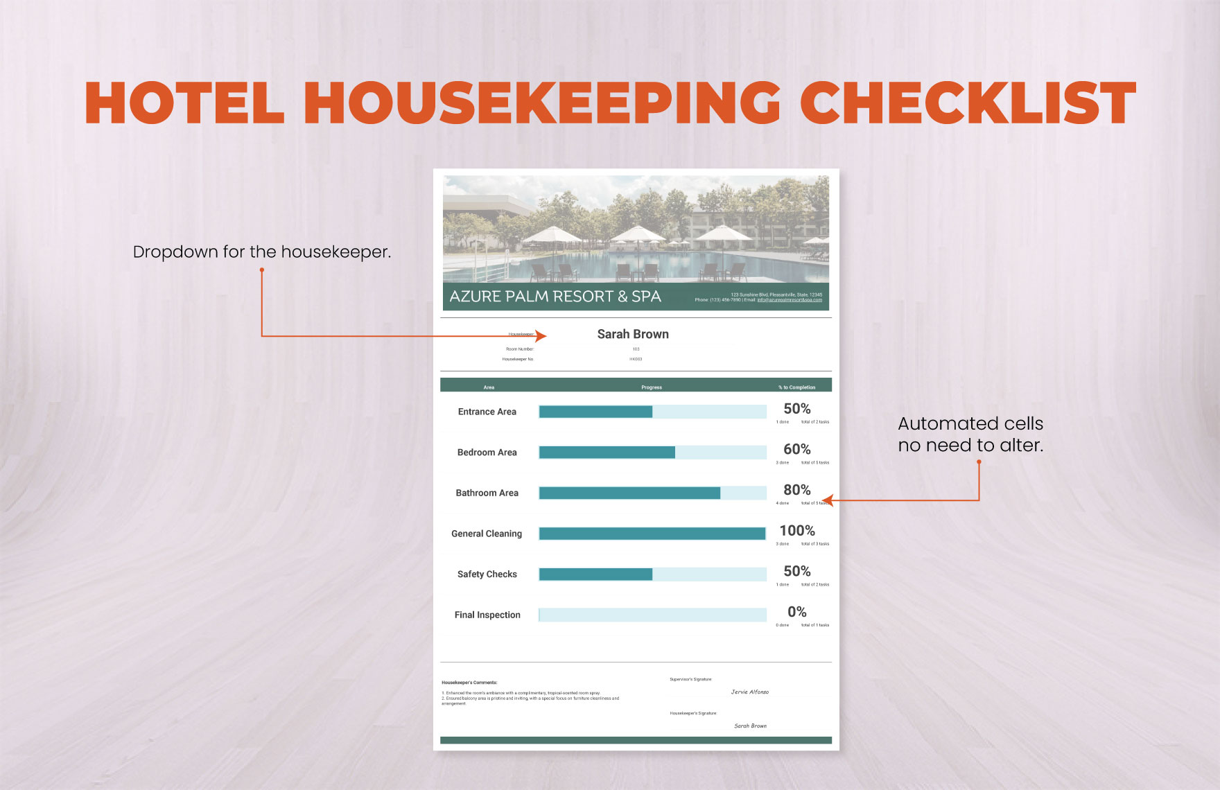 Hotel Housekeeping Checklist Template In Google Sheets Excel