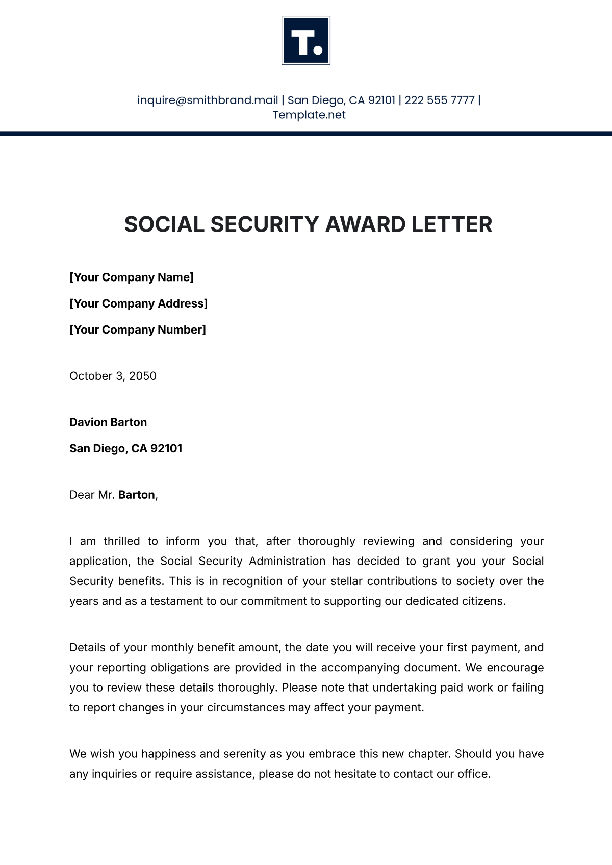 Ss Benefits Award Letter Template Free Infoupdate