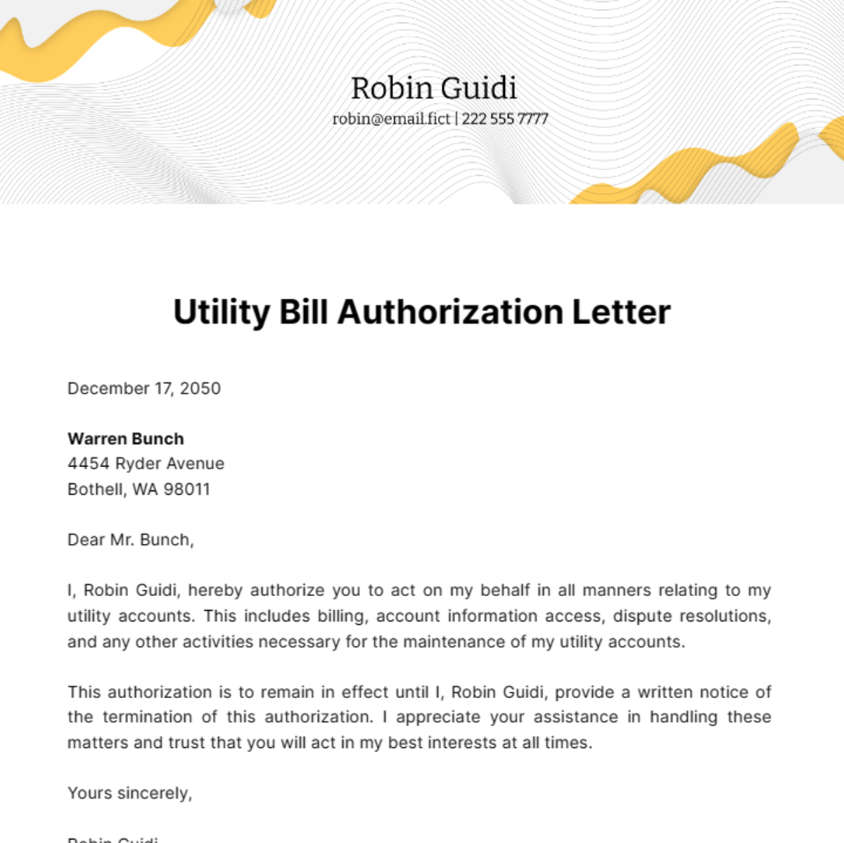 Authorize Letter To Use Utility Bill