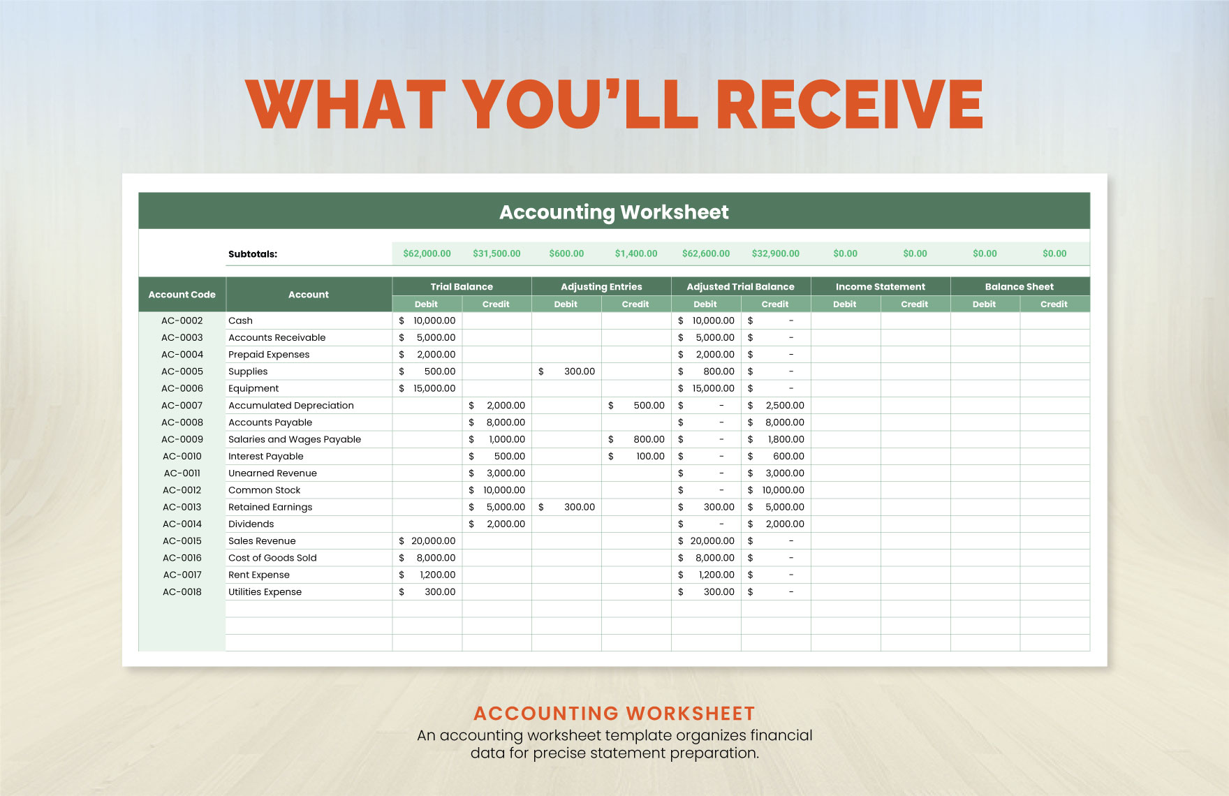 Accounting Worksheet Template - Download in Excel, Google Sheets ...