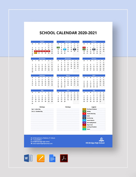 School Event Calendar Template In Google Docs Word Apple Pages 