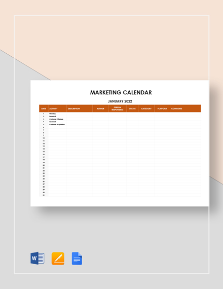 Marketing Calendar Template - 30+ Excel, PDF Documents Download