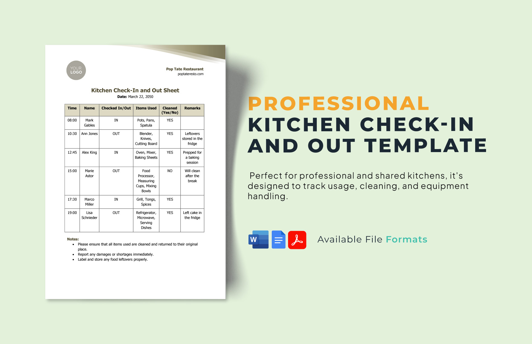 Office Check-in and Out Template - Download in Word, Google Docs, PDF ...