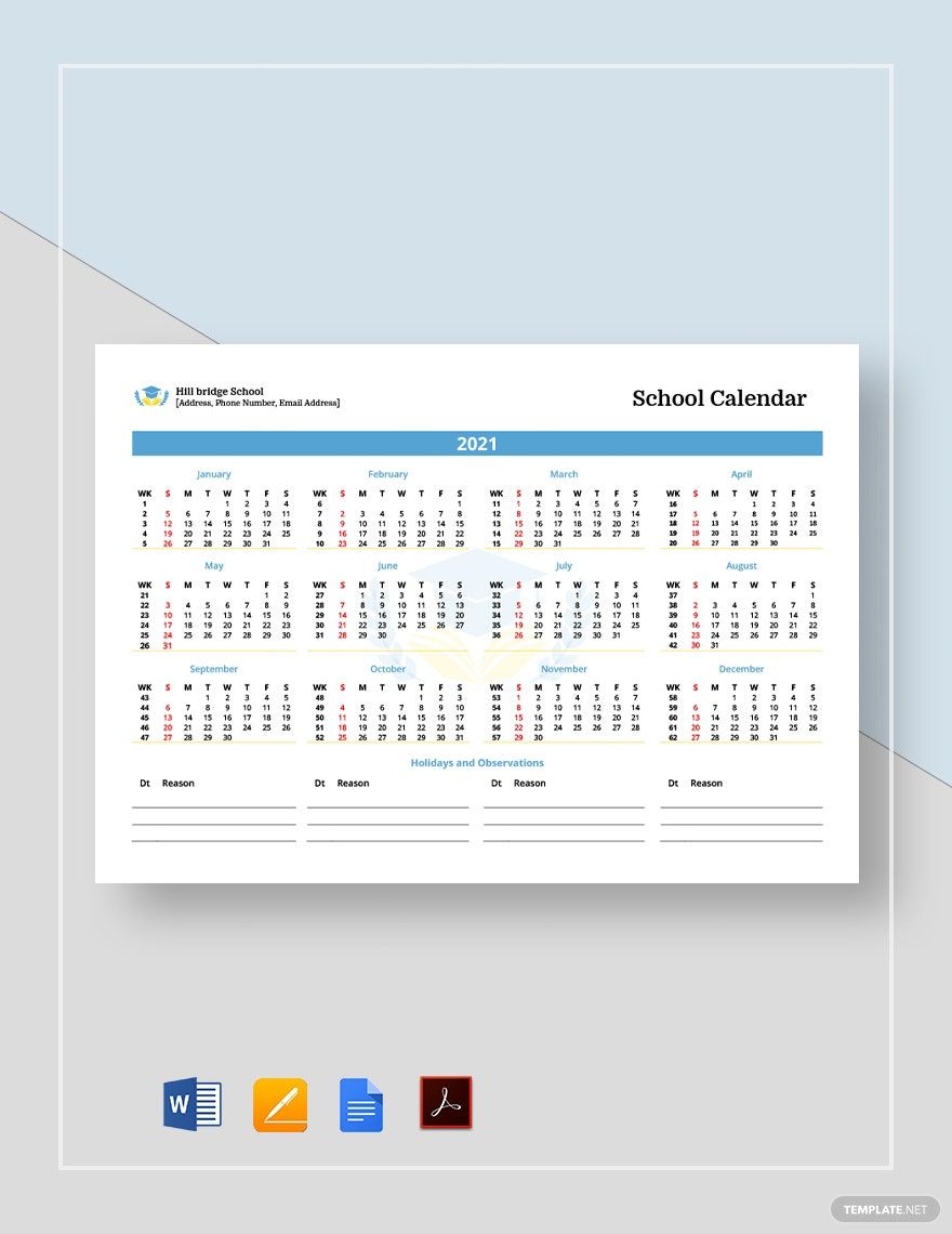 School Calendar Template Download In Word Google Docs PDF Apple 