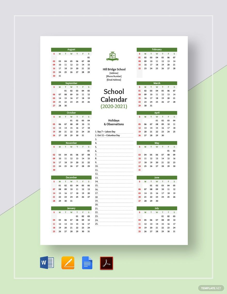 Yearly School Calendar Template Download In Word Google Docs PDF 