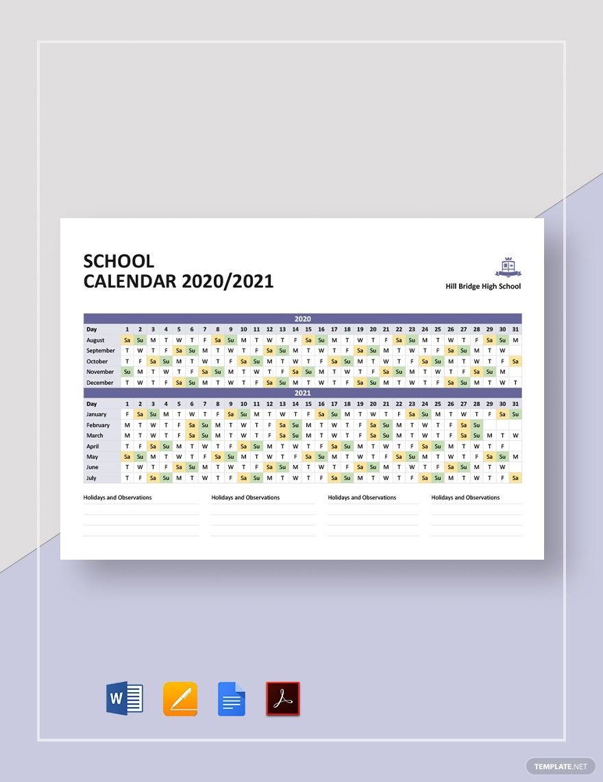 Simple School Calendar Template Download In Word Google Docs PDF 