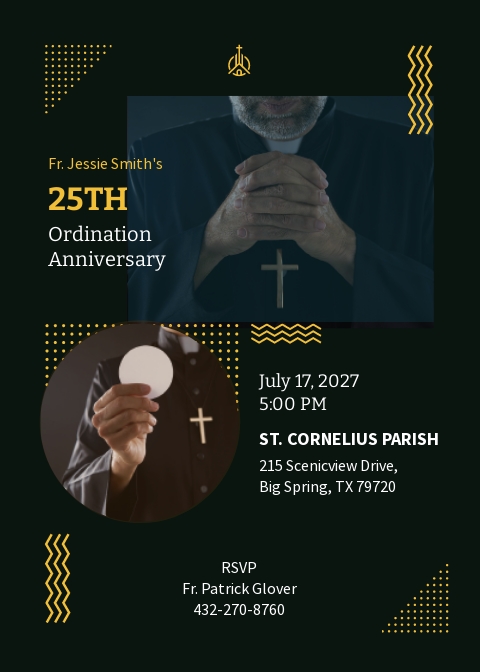 Priestly Ordination Anniversary 25 Years Invitation Template 