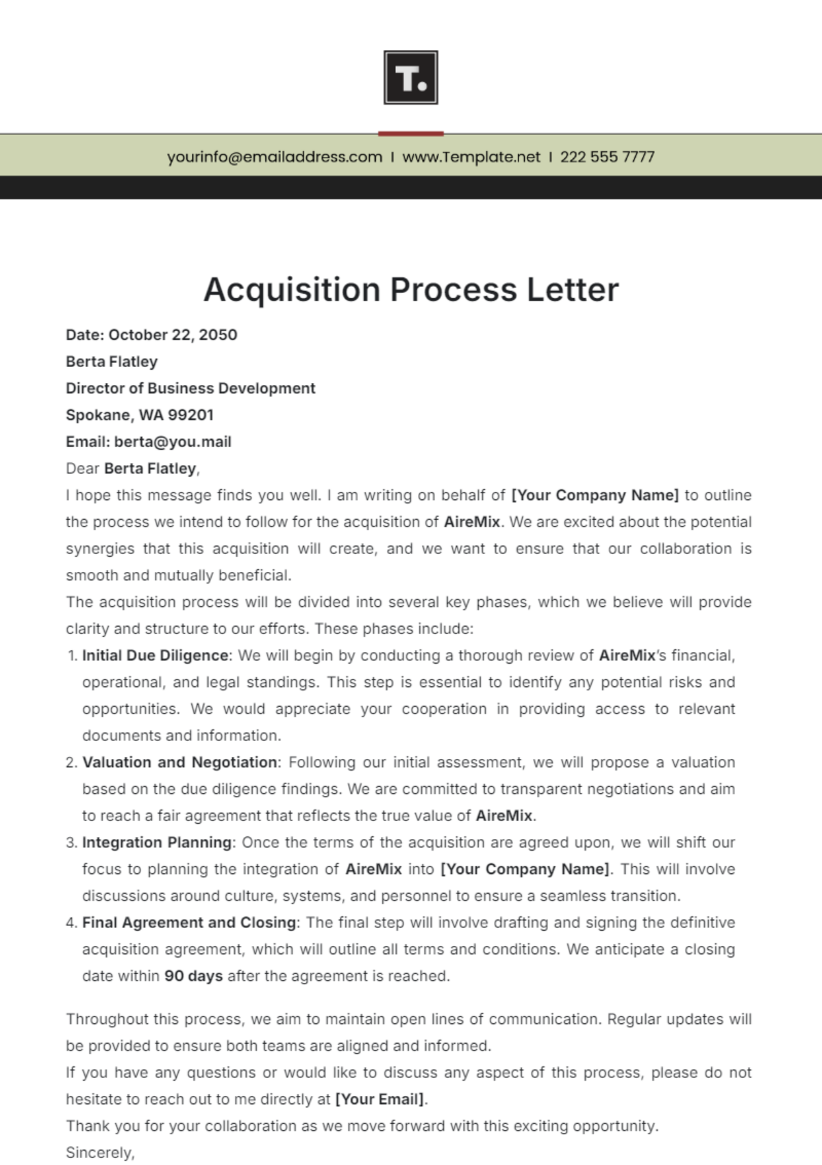 Free Acquisition Letter Templates Editable And Printable