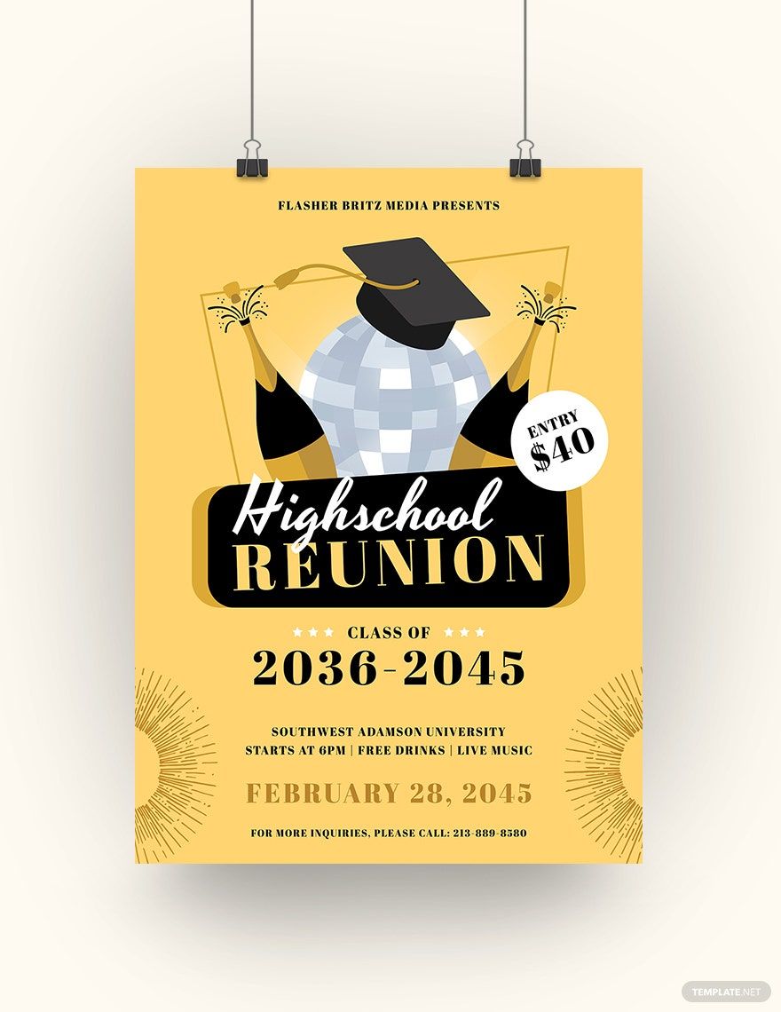 School Reunion Poster Template Illustrator Apple Pages PSD 