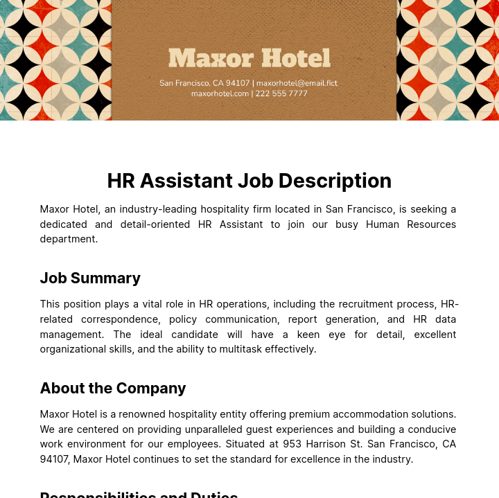 HR Assistant Job Description Template Edit Online Download Example