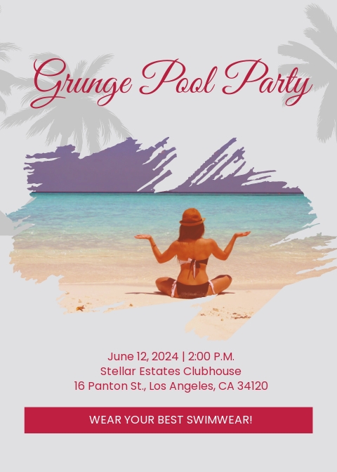 Grunge Pool Party Invitation Template