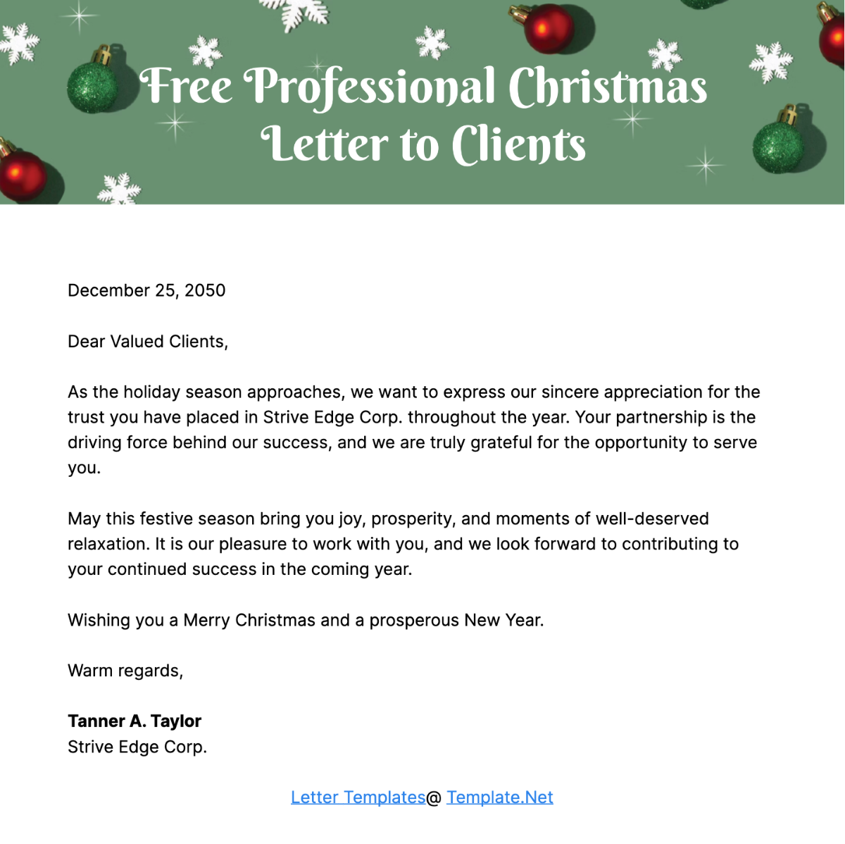 Professional Christmas Letter To Clients Template Edit Online