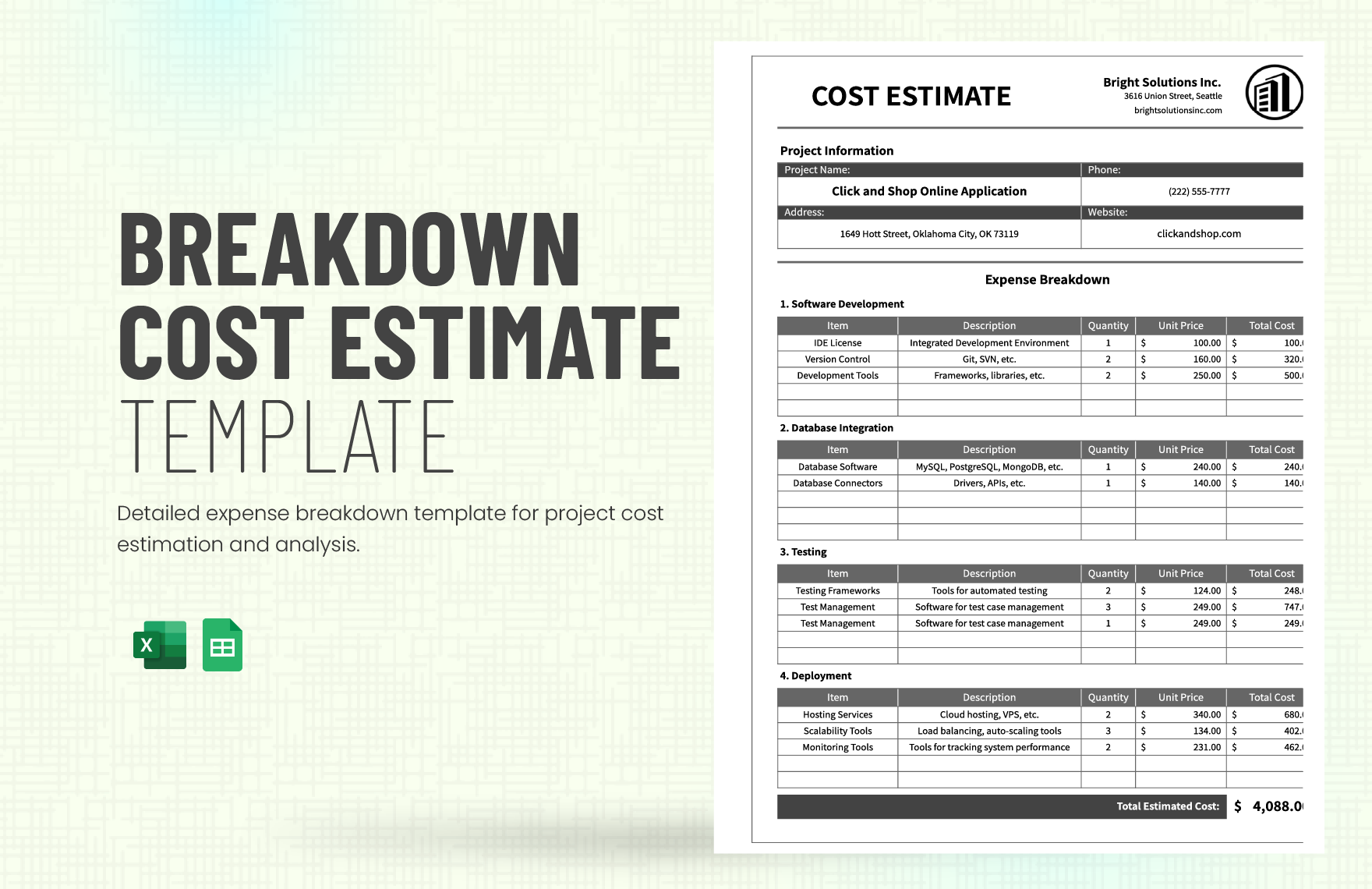 Free Cost Estimate Templates Editable And Printable