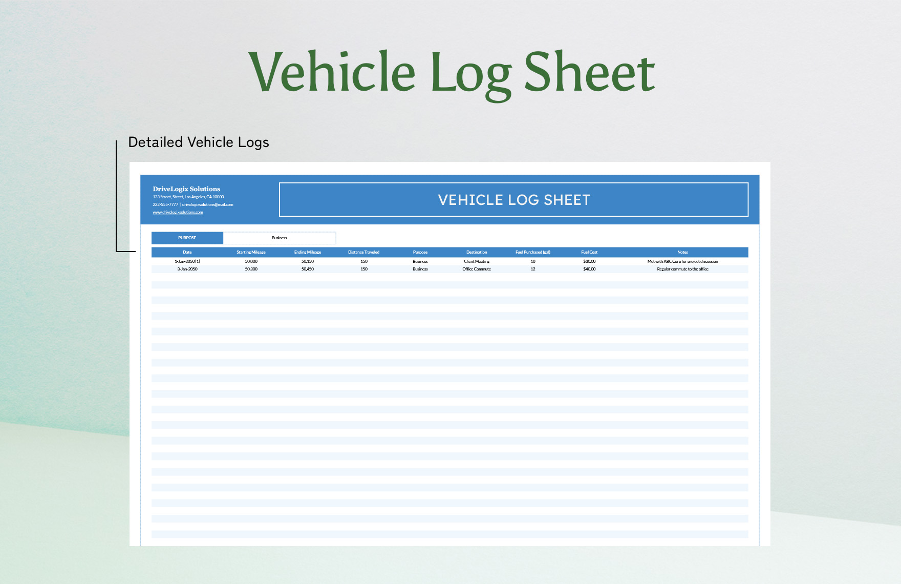 Vehicle Log Sheet Template In Excel Google Sheets Download