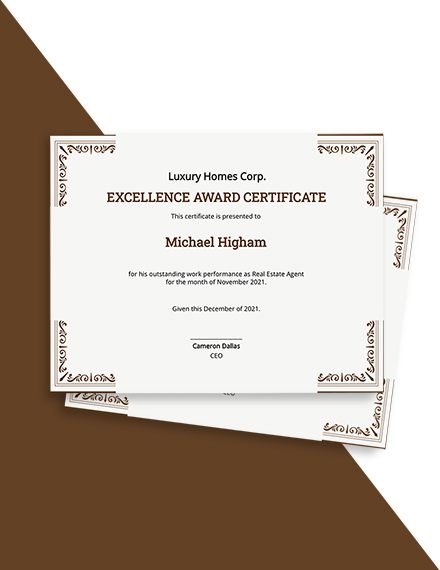 Excellence Award Certificate Template - Google Docs, Word, Outlook ...