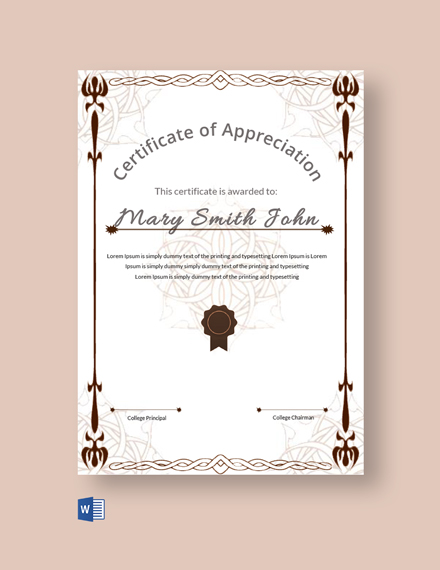 FREE Appreciation Certificate for Professor - Word | Template.net