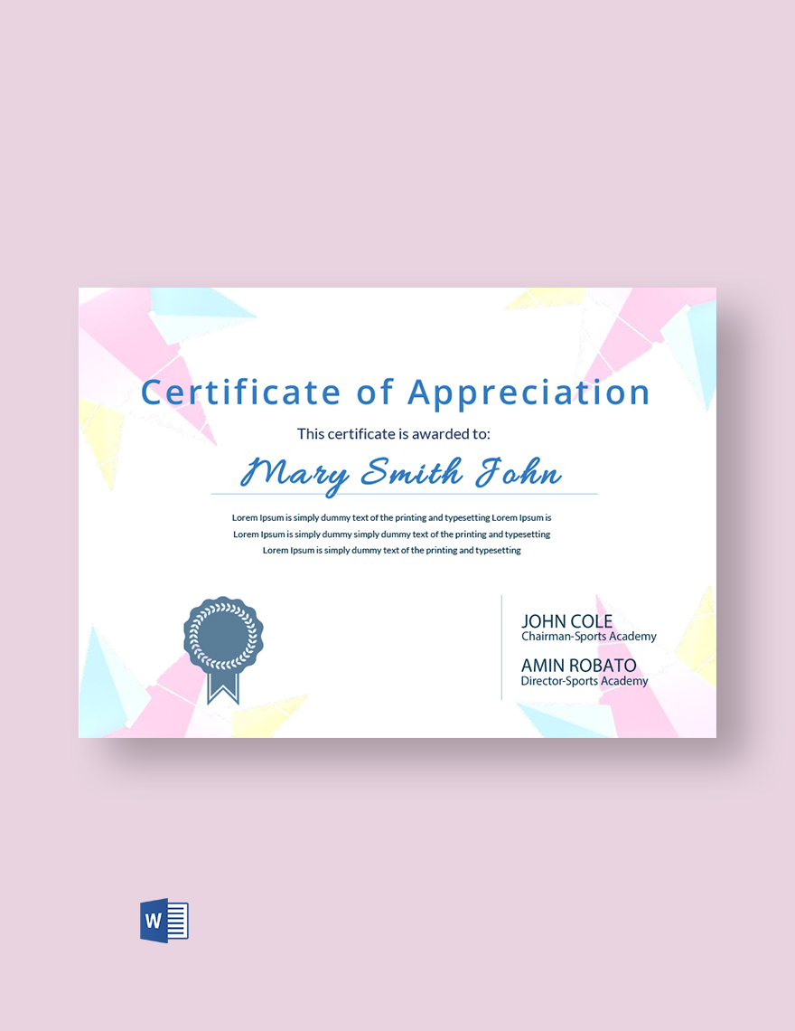 Appreciation Certificate Templates Design Free Download Template