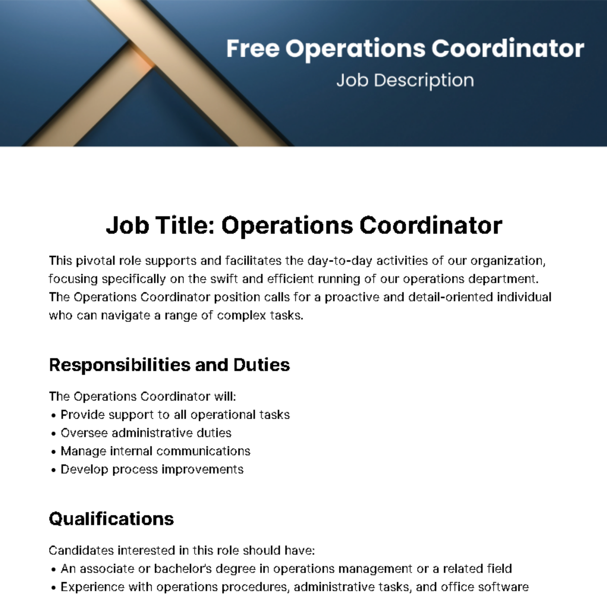 Operations Coordinator Job Description Template Edit Online