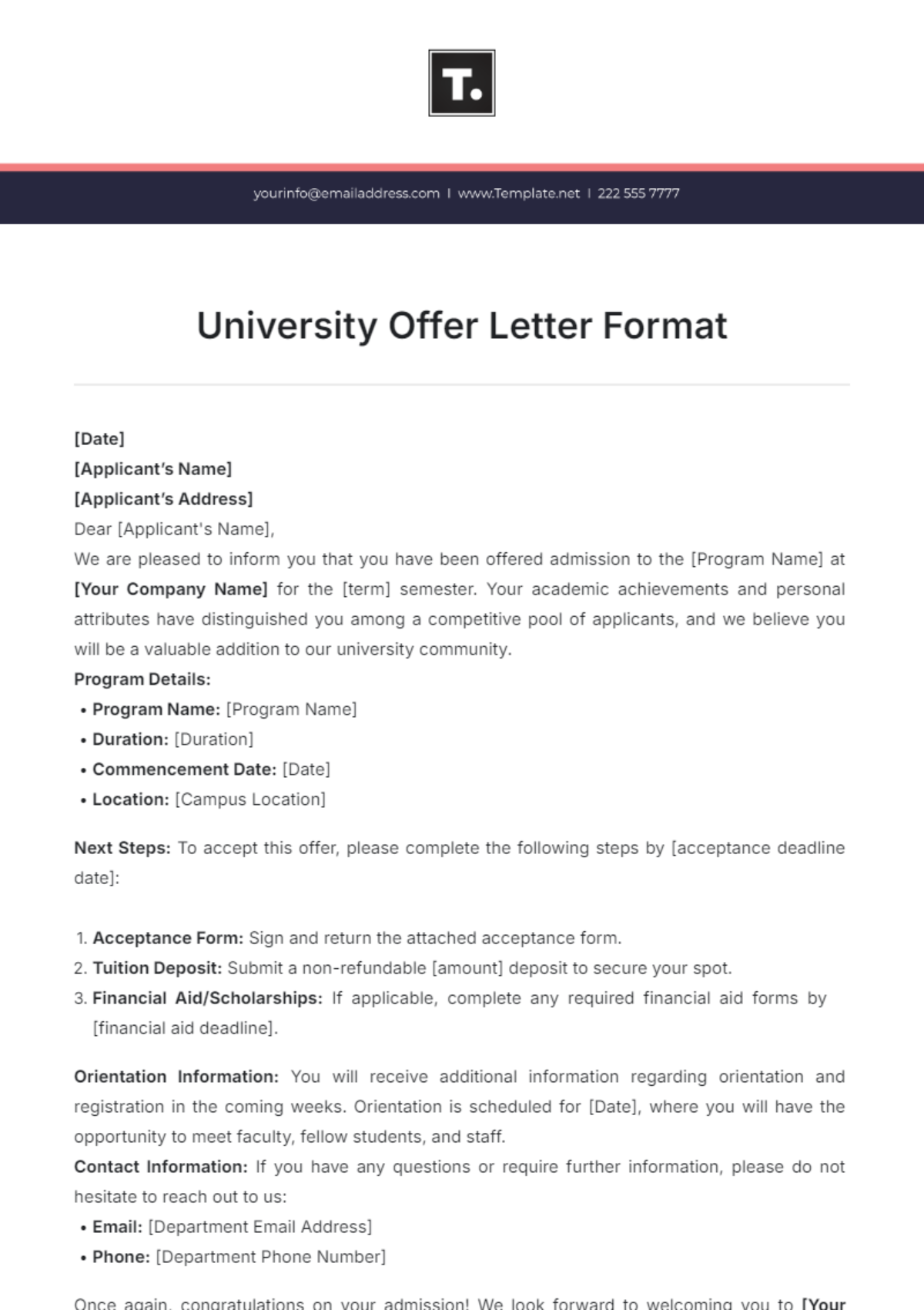 Letter To University Format