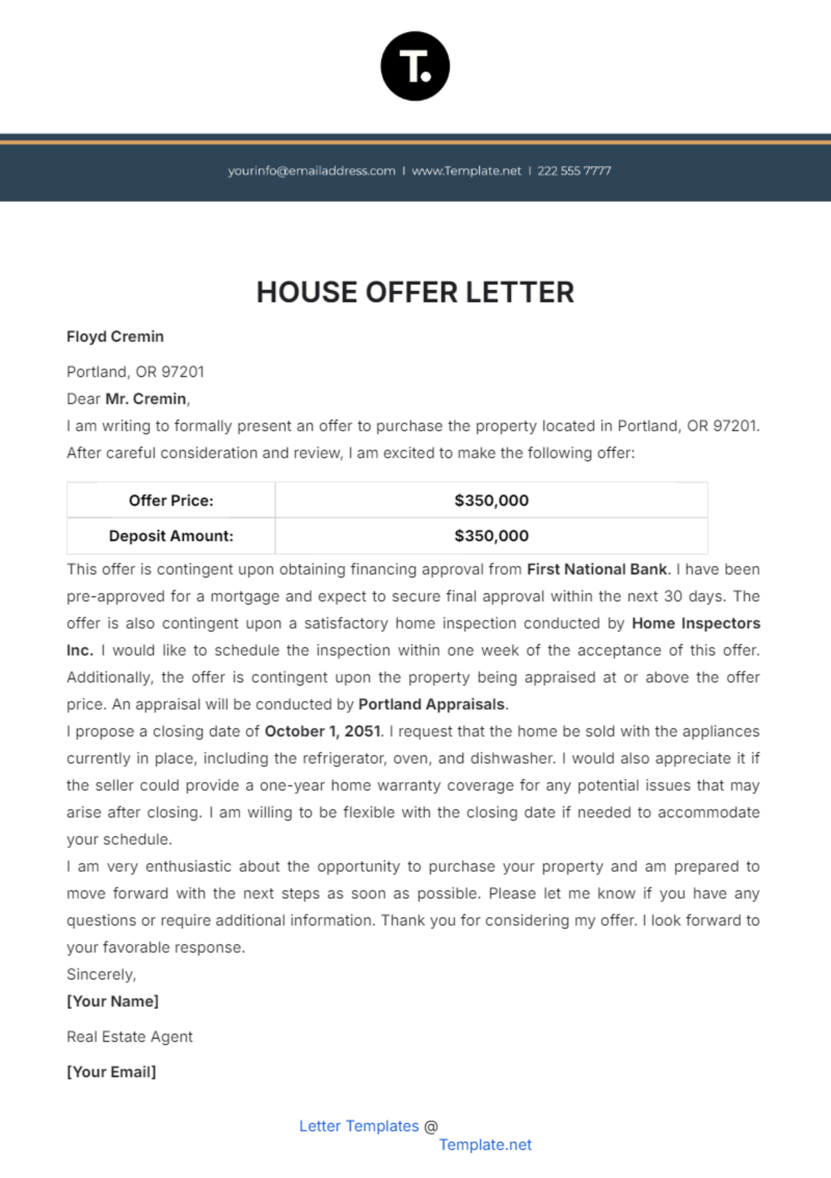 House Offer Letter Template Word Free Infoupdate