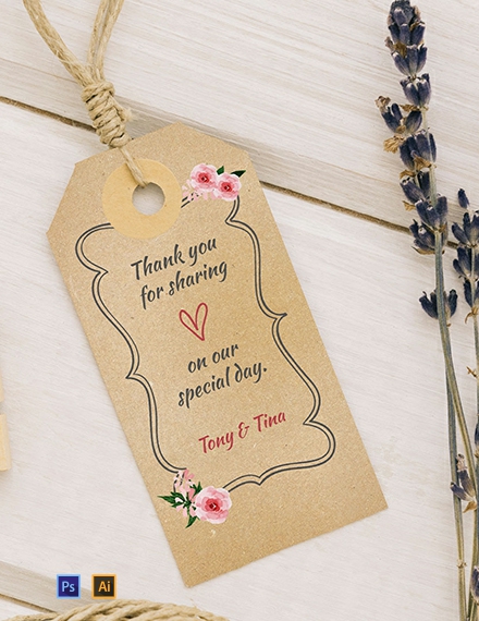 Wedding Thank You Tag Template Illustrator PSD Template