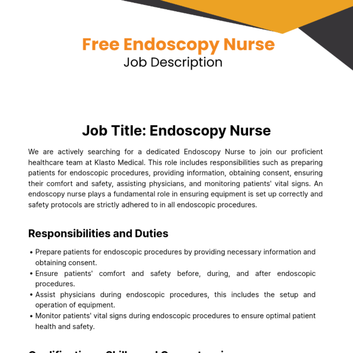 Free Endoscopy Nurse Job Description Template To Edit Online