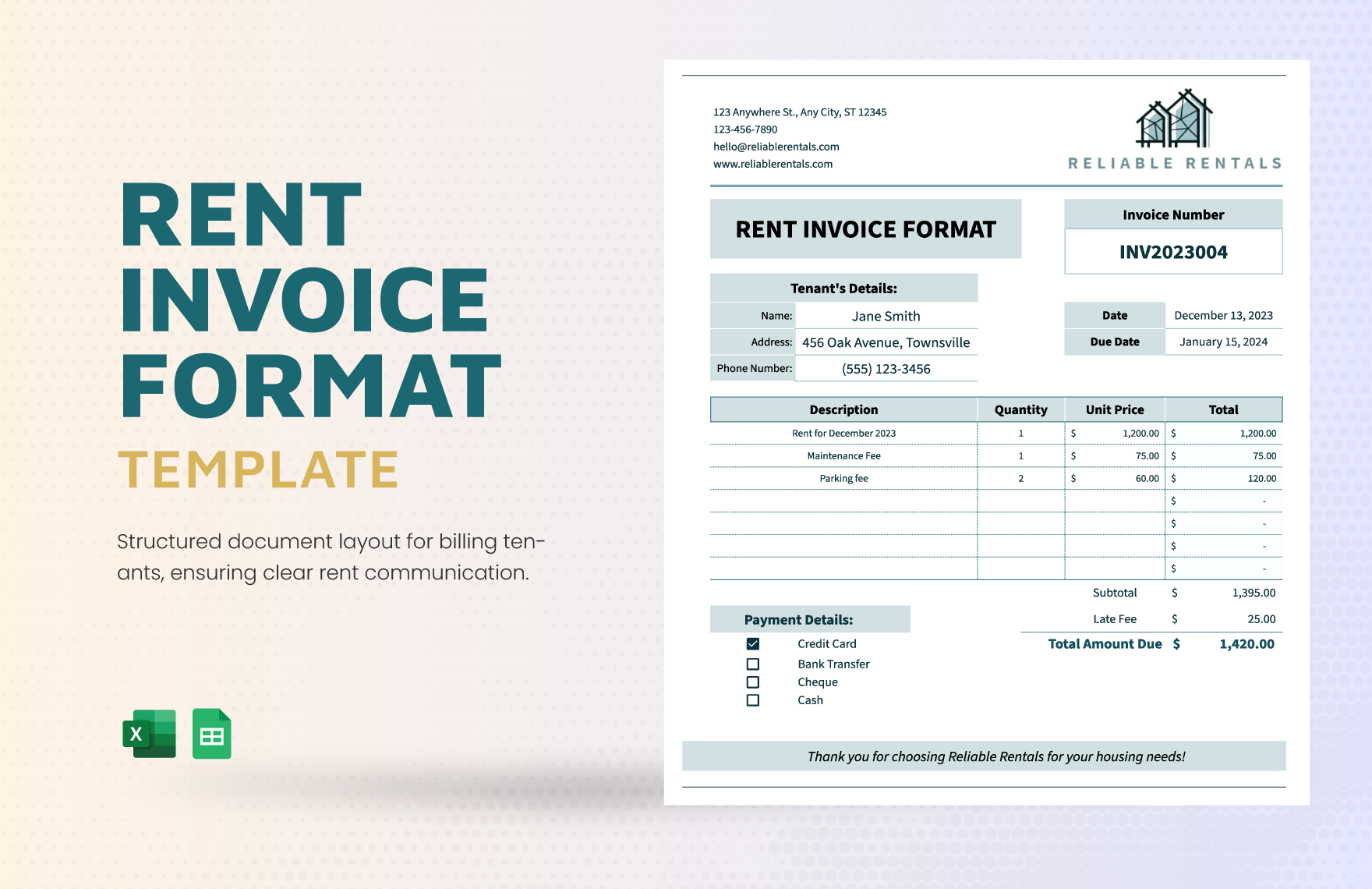 Editable Rent Invoice Templates In Excel To Download