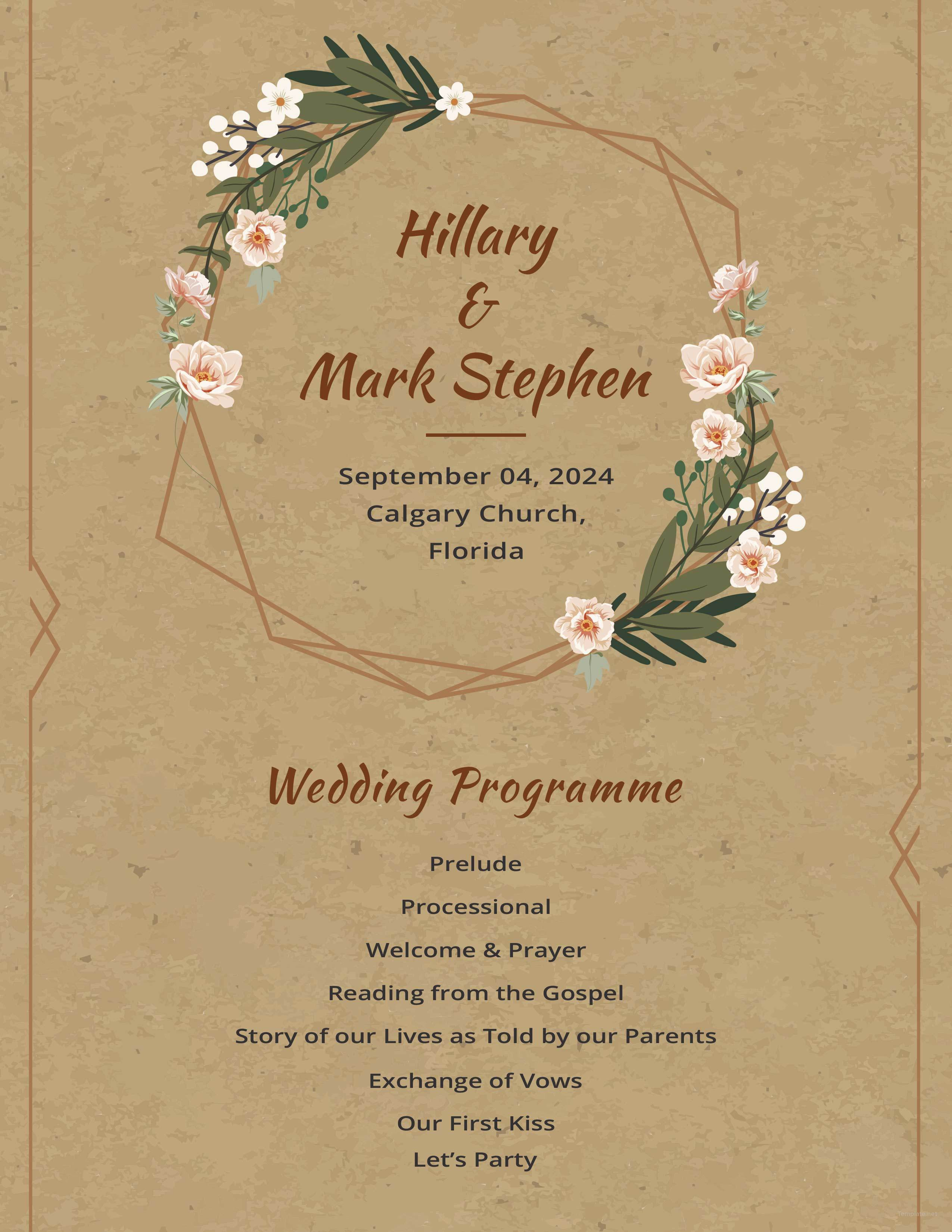 Rustic Wedding Program Template In Adobe Photoshop Illustrator