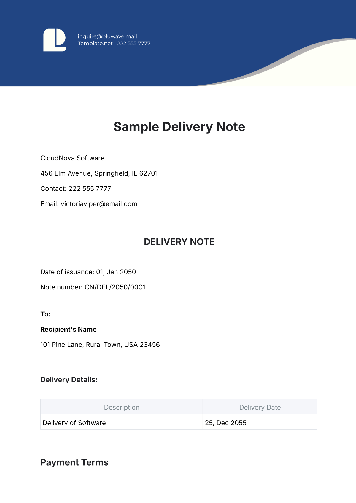 Free Sample Delivery Note Template To Edit Online