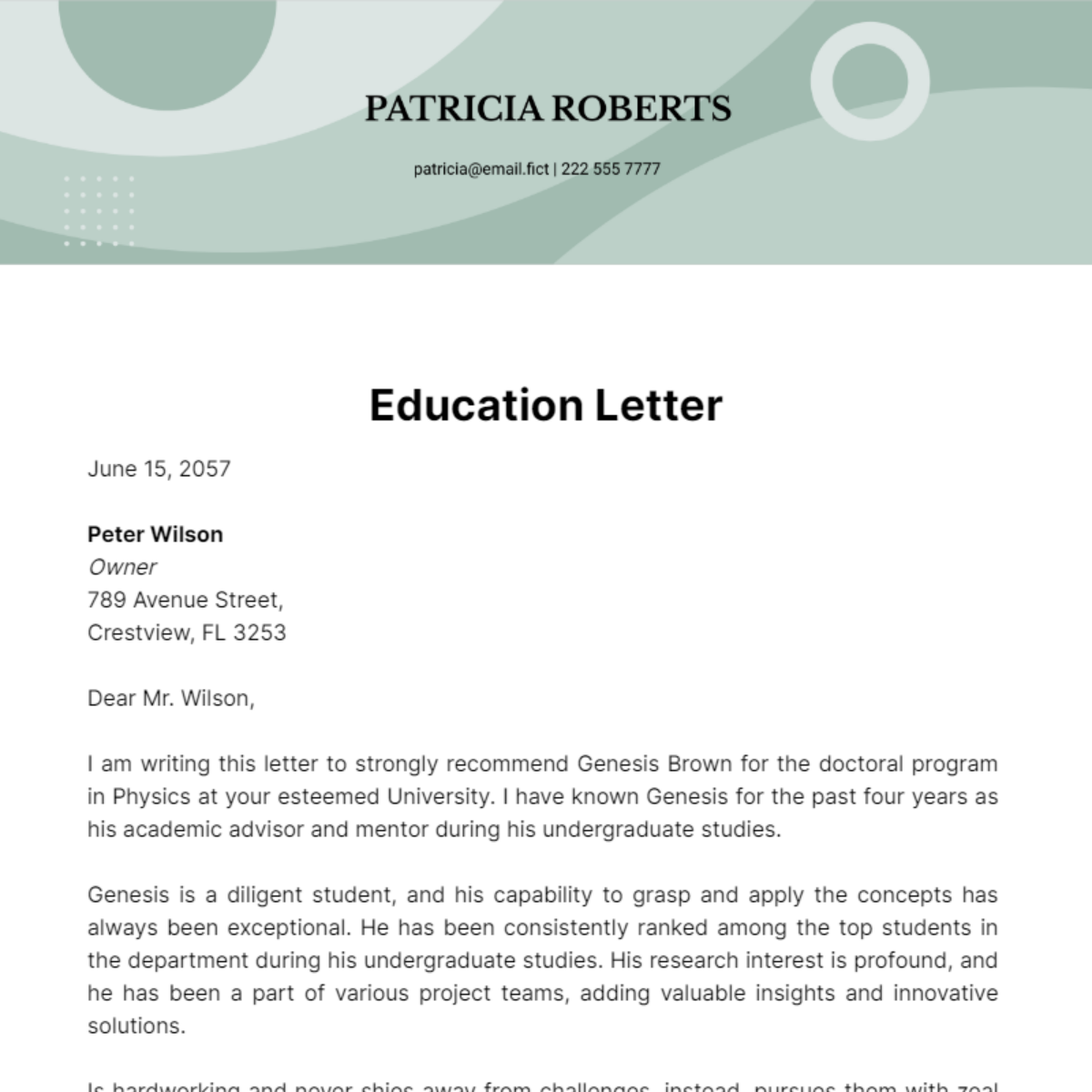 Free Education Letter - Edit Online & Download | Template.net