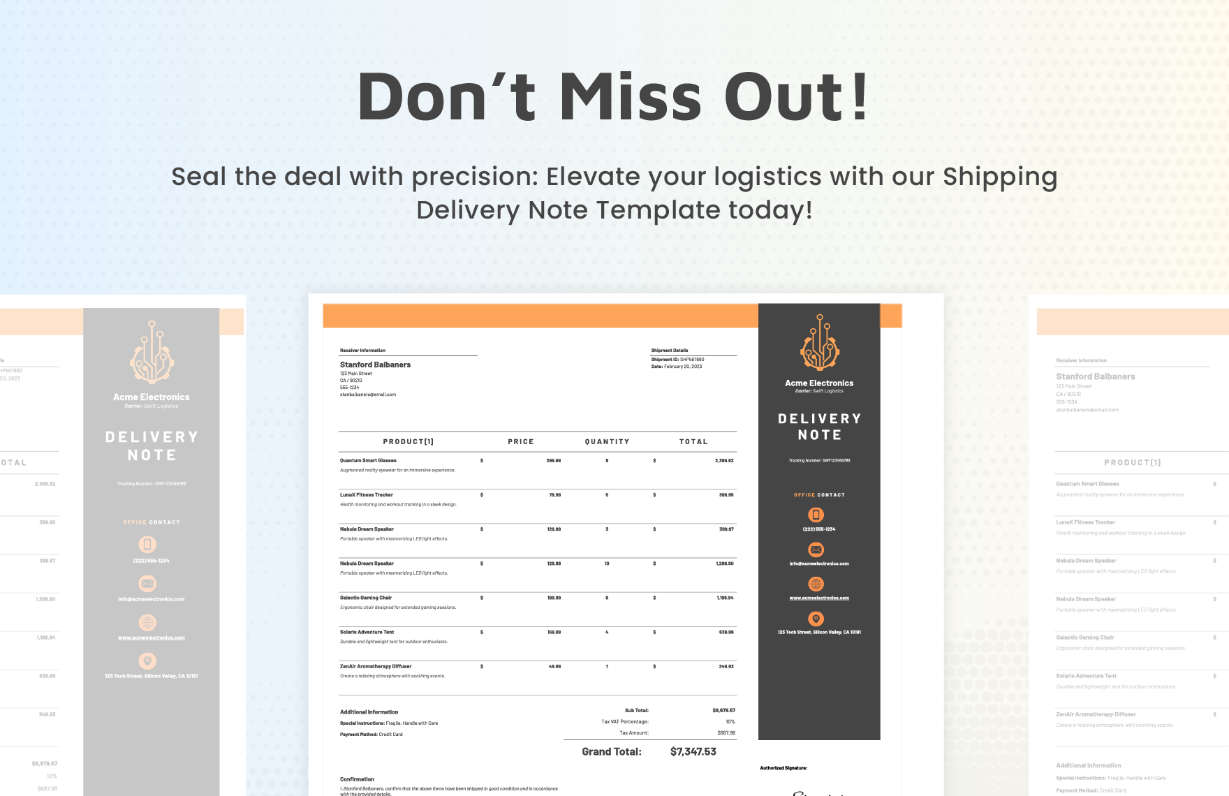 Shipping Delivery Note Template - Download in Excel, Google Sheets ...