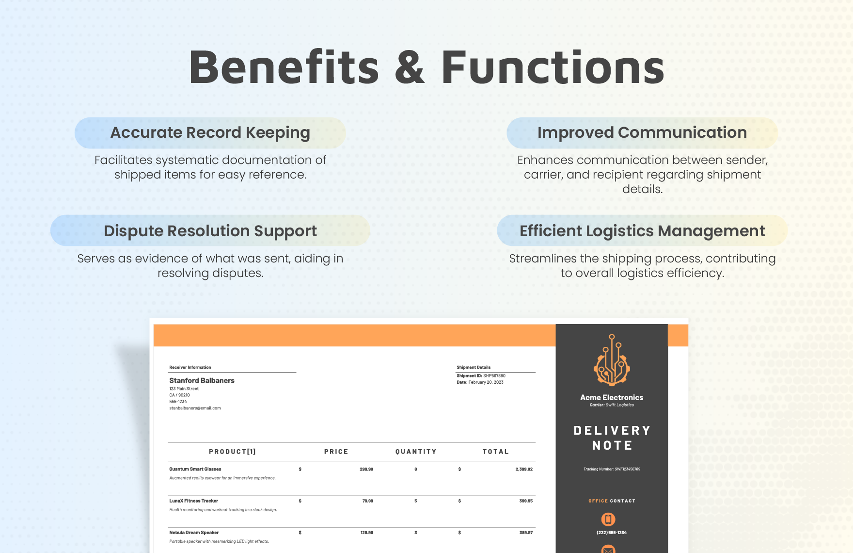 Shipping Delivery Note Template - Download in Excel, Google Sheets ...
