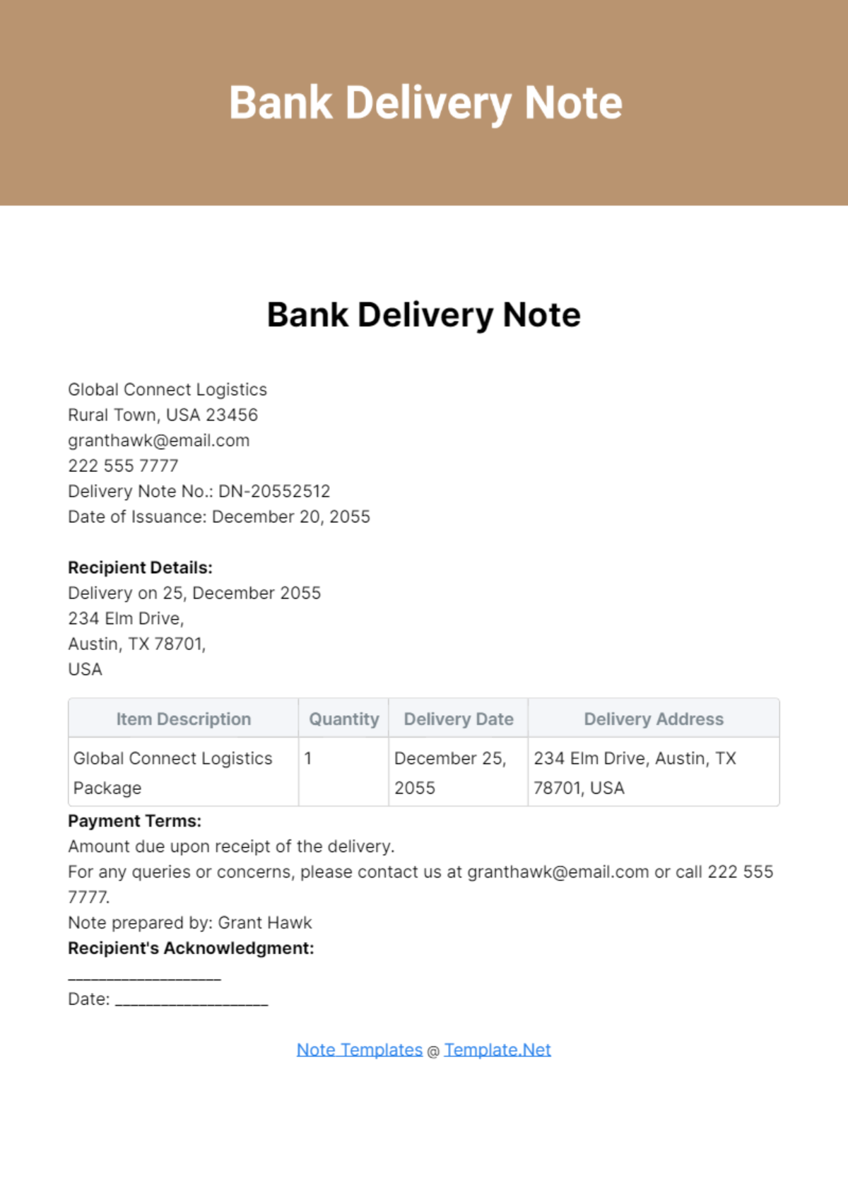 Free Bank Delivery Note Template Edit Online Download Template Free Bank Delivery Note Template Edit Online Download Template