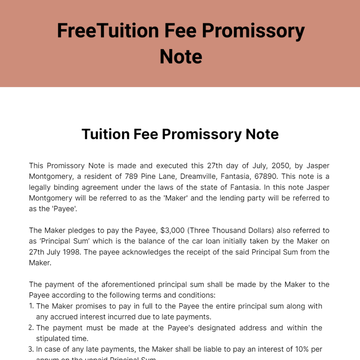 Examples Of Promissory Note For Tuition Fee At Maddison Loch Blog