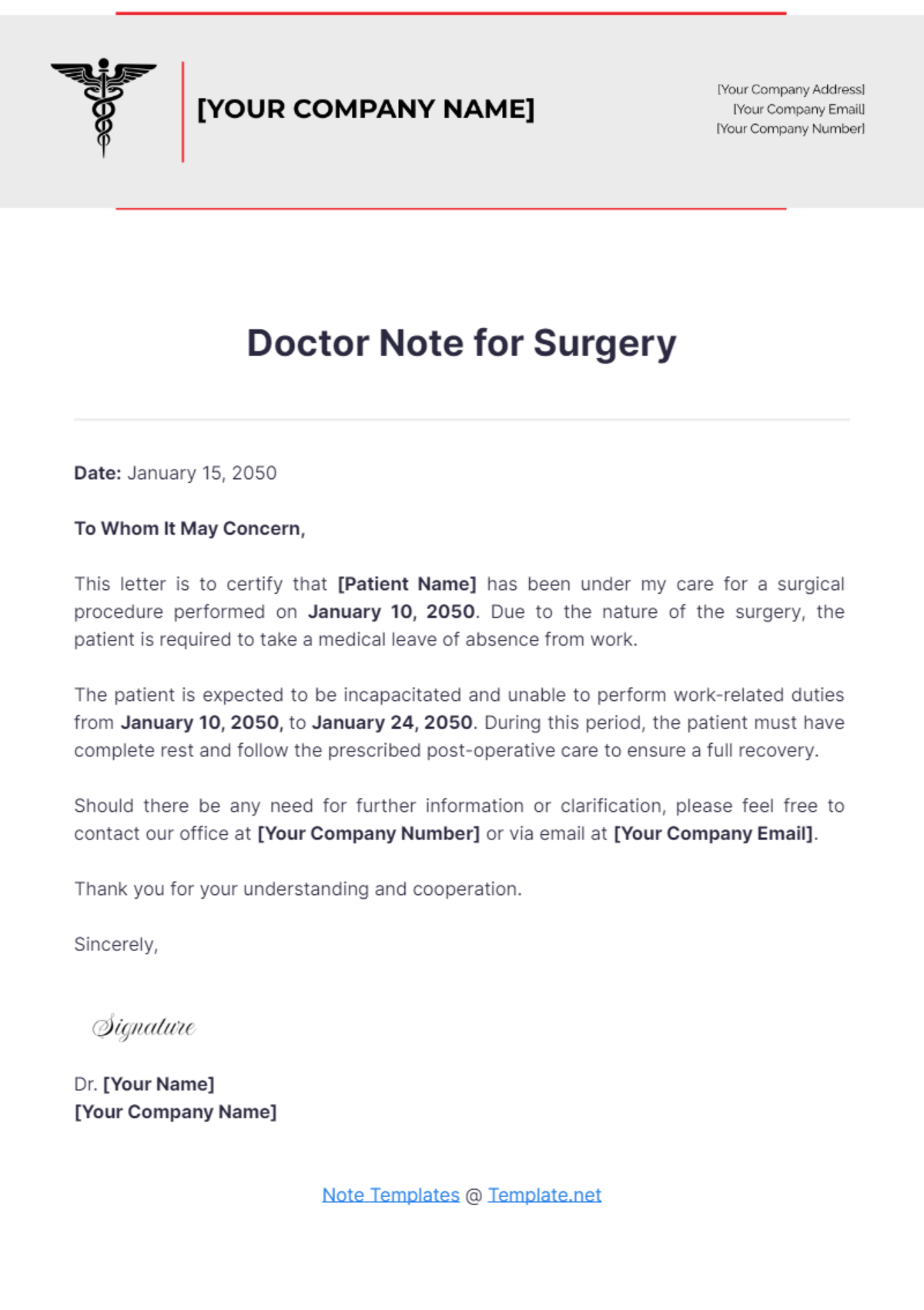 Free Doctor Note For Surgery Template To Edit Online
