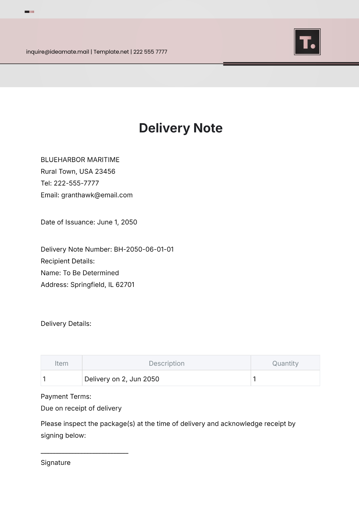 Free Collection And Delivery Note Template To Edit Online