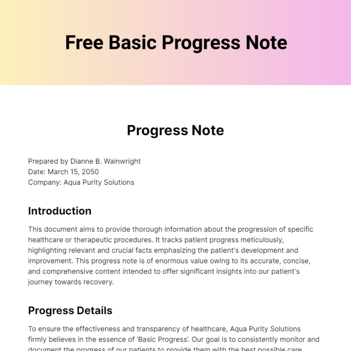 Free Progress Note Templates Editable And Printable