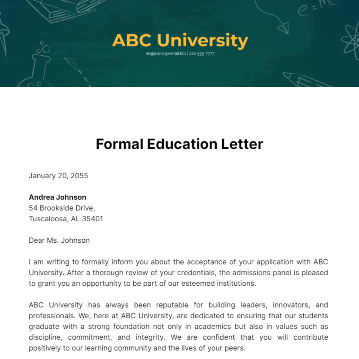 Free Formal Education Letter Template To Edit Online