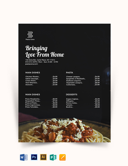 Food Price List Template Google Docs Illustrator Word Apple Pages 