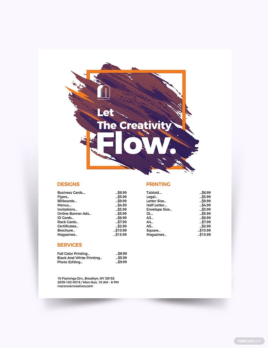 Graphic Design Price List Template Google Docs Illustrator Word 