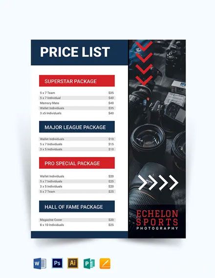 Sports Photography Price List Template Download In Word Google Docs 
