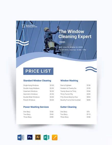 Window Cleaning Price List Template Google Docs Illustrator Word 
