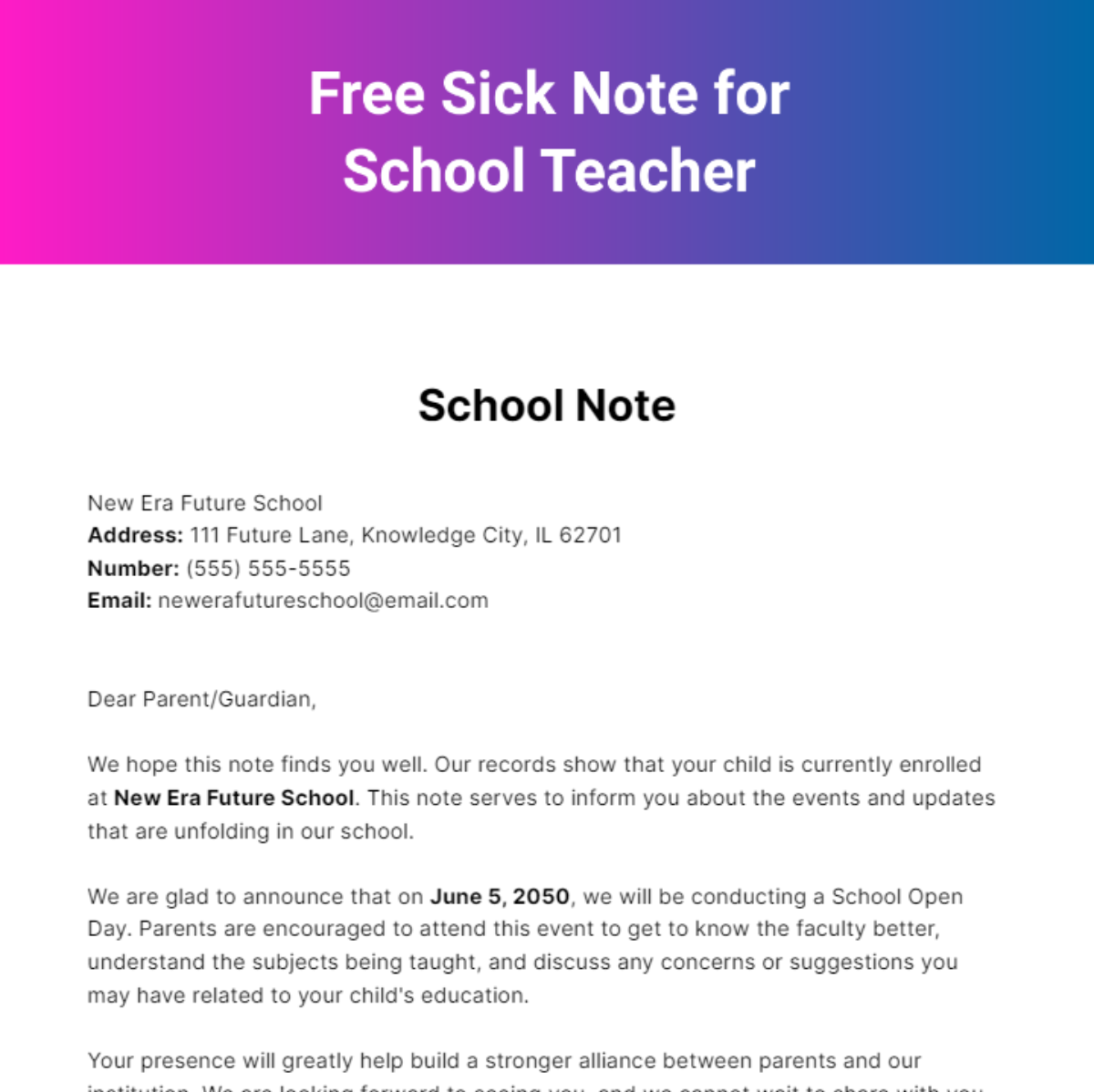 Free School Note Templates Editable And Printable